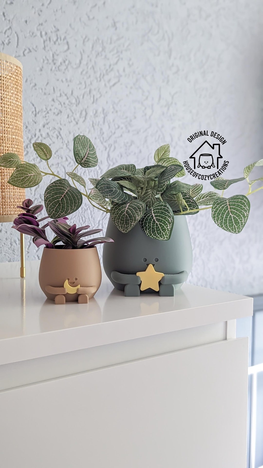 Plant Pot Happy Face Cosmic Star and Moon Universe Galaxy Decor Indoor ...
