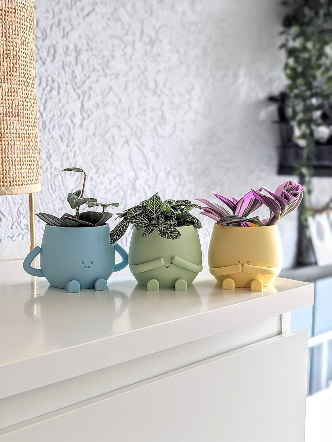 Set of Happy Face Plant Pots Cute Plant Pot Hear See and Be Silent ...