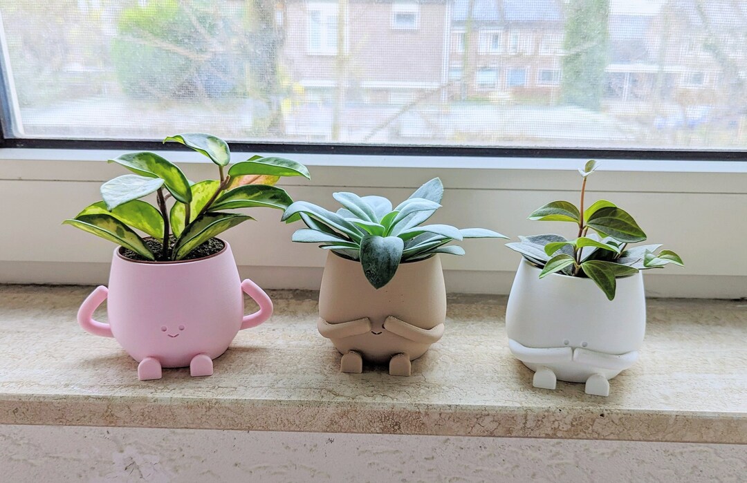 Set of Happy Face Plant Pots Cute Plant Pot Hear See and Be Silent ...