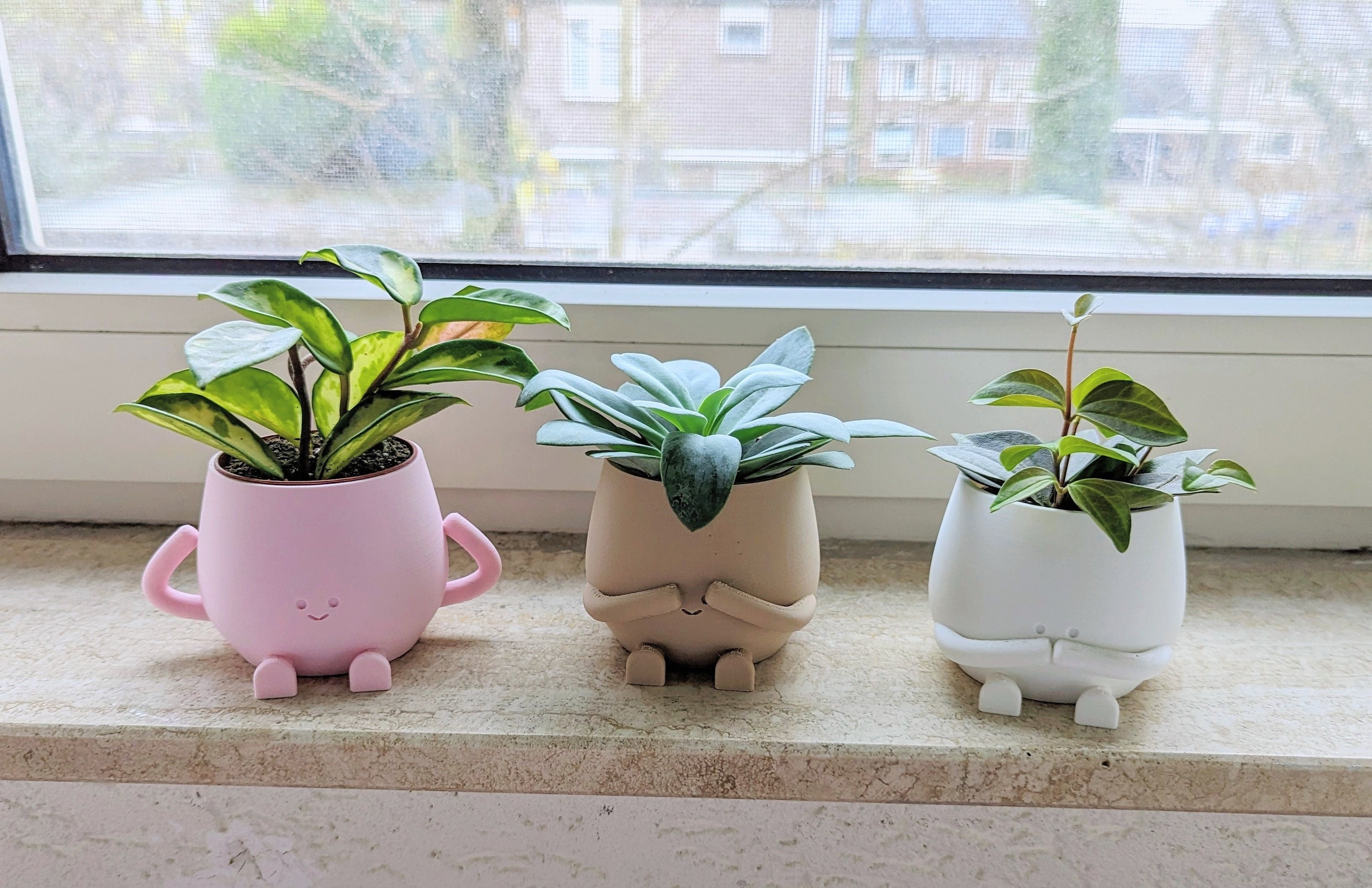 Set of Happy Face Plant Pots Cute Plant Pot Hear See and Be Silent ...