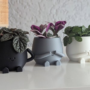 Set of Happy Face Plant Pots Cute Plant Pot Hear See and Be Silent ...