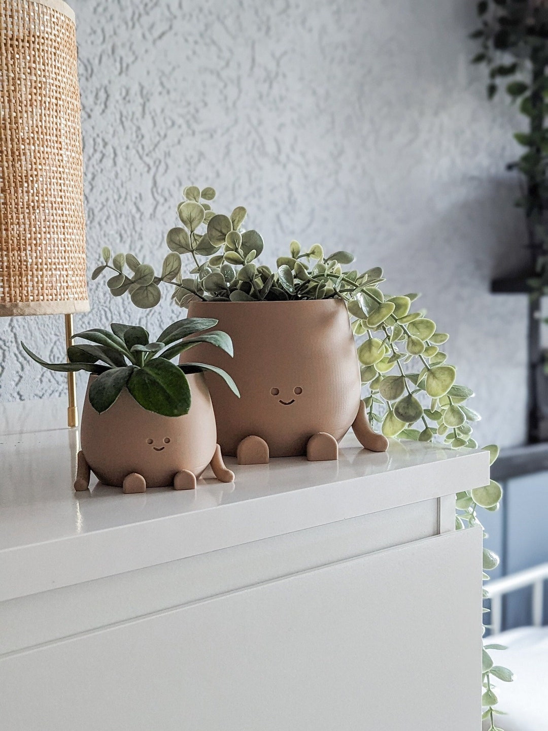 Beige Plant Pot Face Happy Cute Plant Pot Decoration Indoor Planter Pot ...