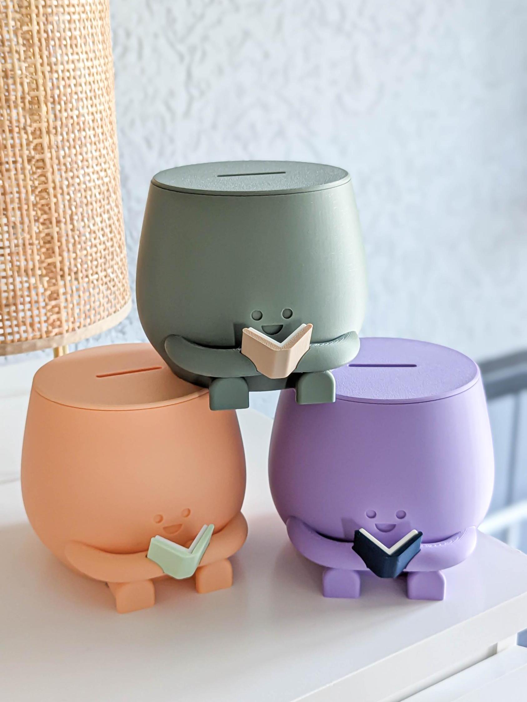 Happy Face Kids Piggy Bank Holding a Book Reading Book Lover Gift for ...