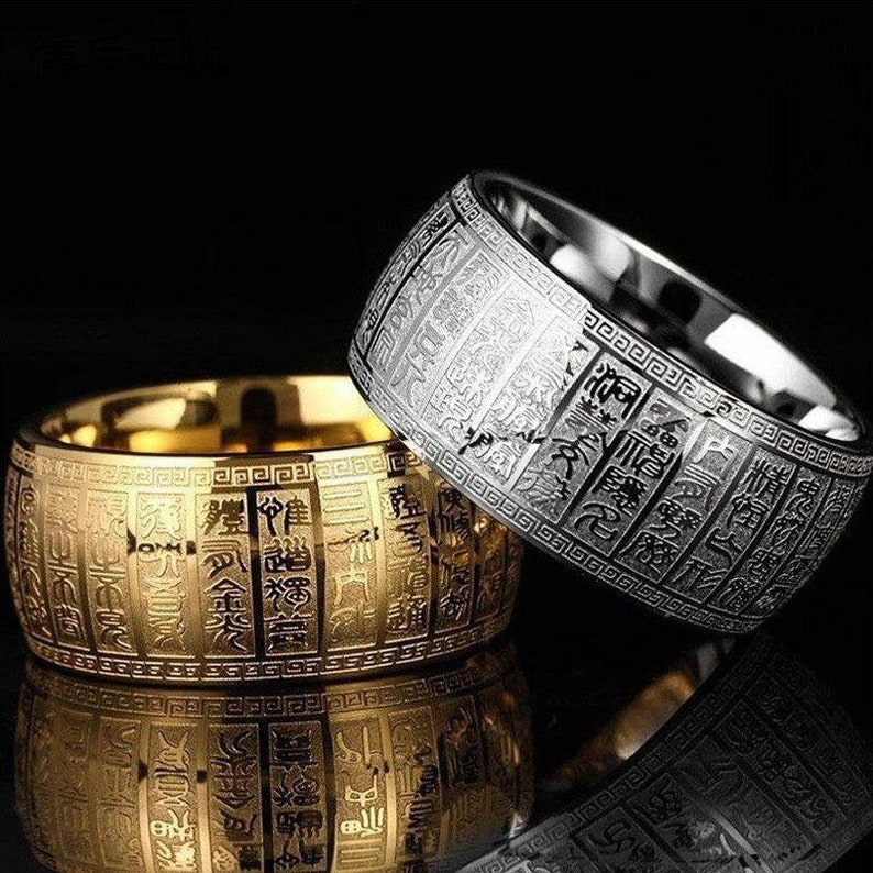 Heart Sutra Chinese Buddhism Ring Engraved Stainless Steel Zen Band ...