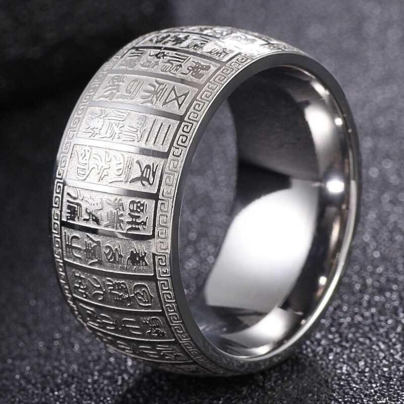 Heart Sutra Chinese Buddhism Ring Engraved Stainless Steel Zen Band ...