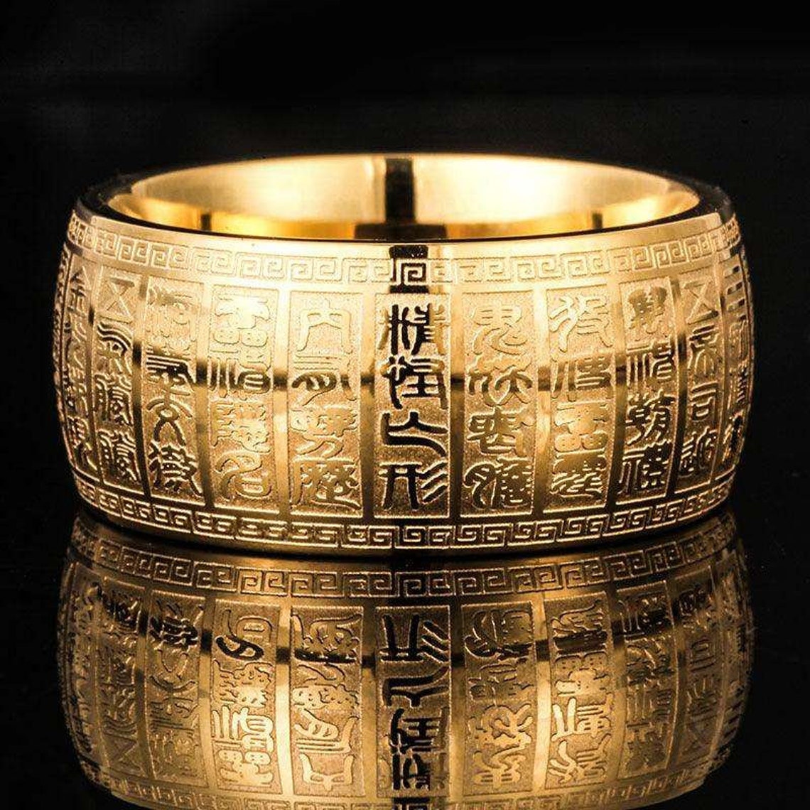 Heart Sutra Chinese Buddhism Ring Engraved Stainless Steel Zen Band ...