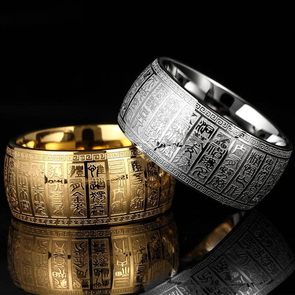 Heart Sutra Chinese Buddhism Ring Engraved Stainless Steel Zen Band ...