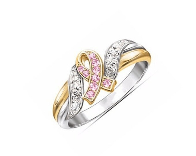 Stacking Ring Cancer Survivor Ribbon Pink Jewelry Dainty Skinny Ring ...