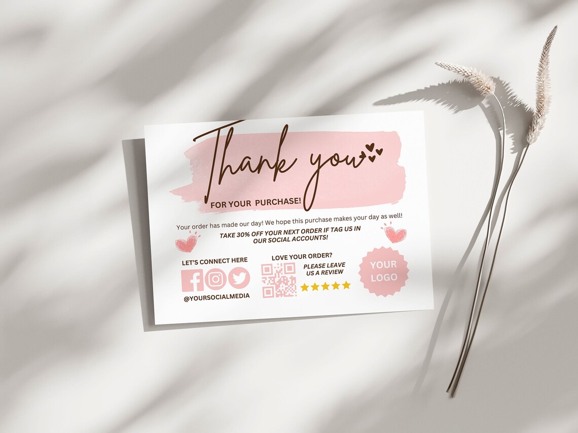 Printable Business Thank You Card, Editable Modern Thanks for Your ...
