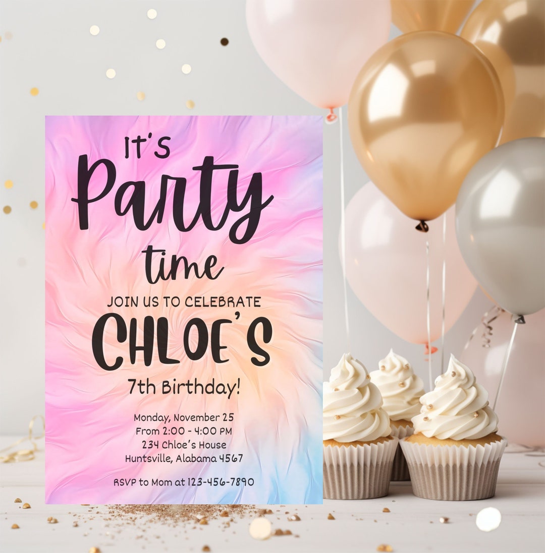 Its Party Time Birthday Invitation, Editable Birthday Invitation, Tie ...