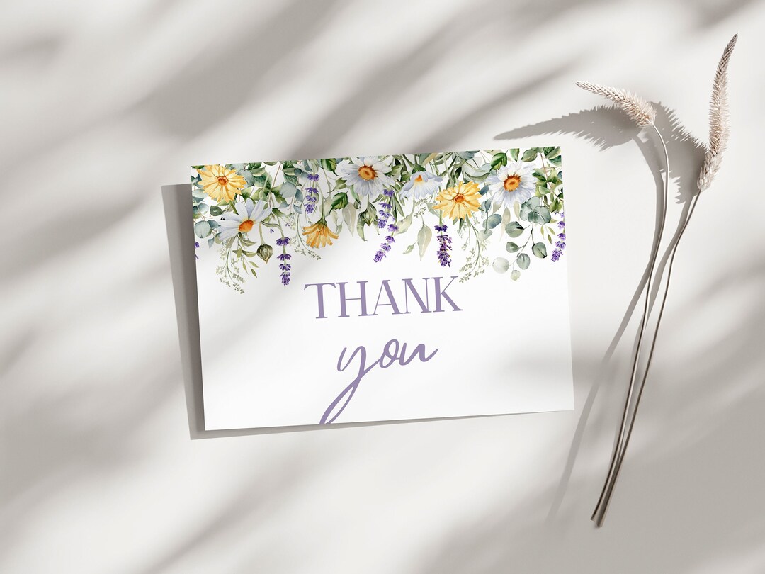 Wildflower Thank You Card, Editable Thank You Card, Thank You Card ...