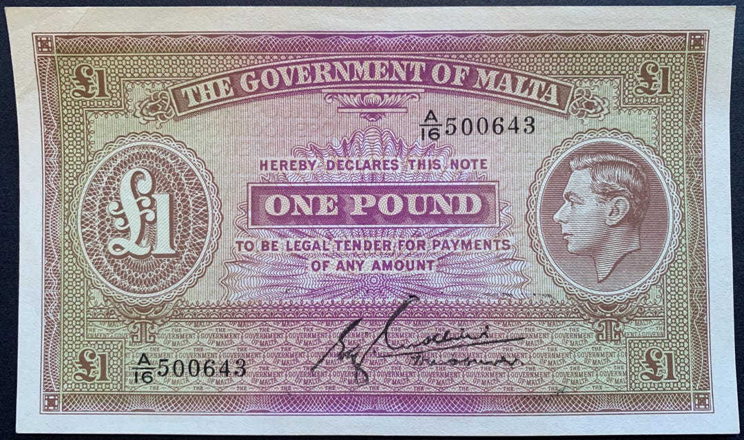 Malta 1 Pound ND (1940) P-20b AUNC WWII Era Vintage Collectible ...
