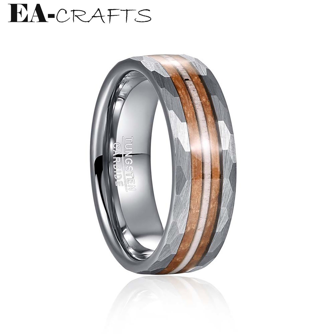 Hammer Whiskey Barrel Wood Grain Antler Inlay 8mm Tungsten Carbide ...