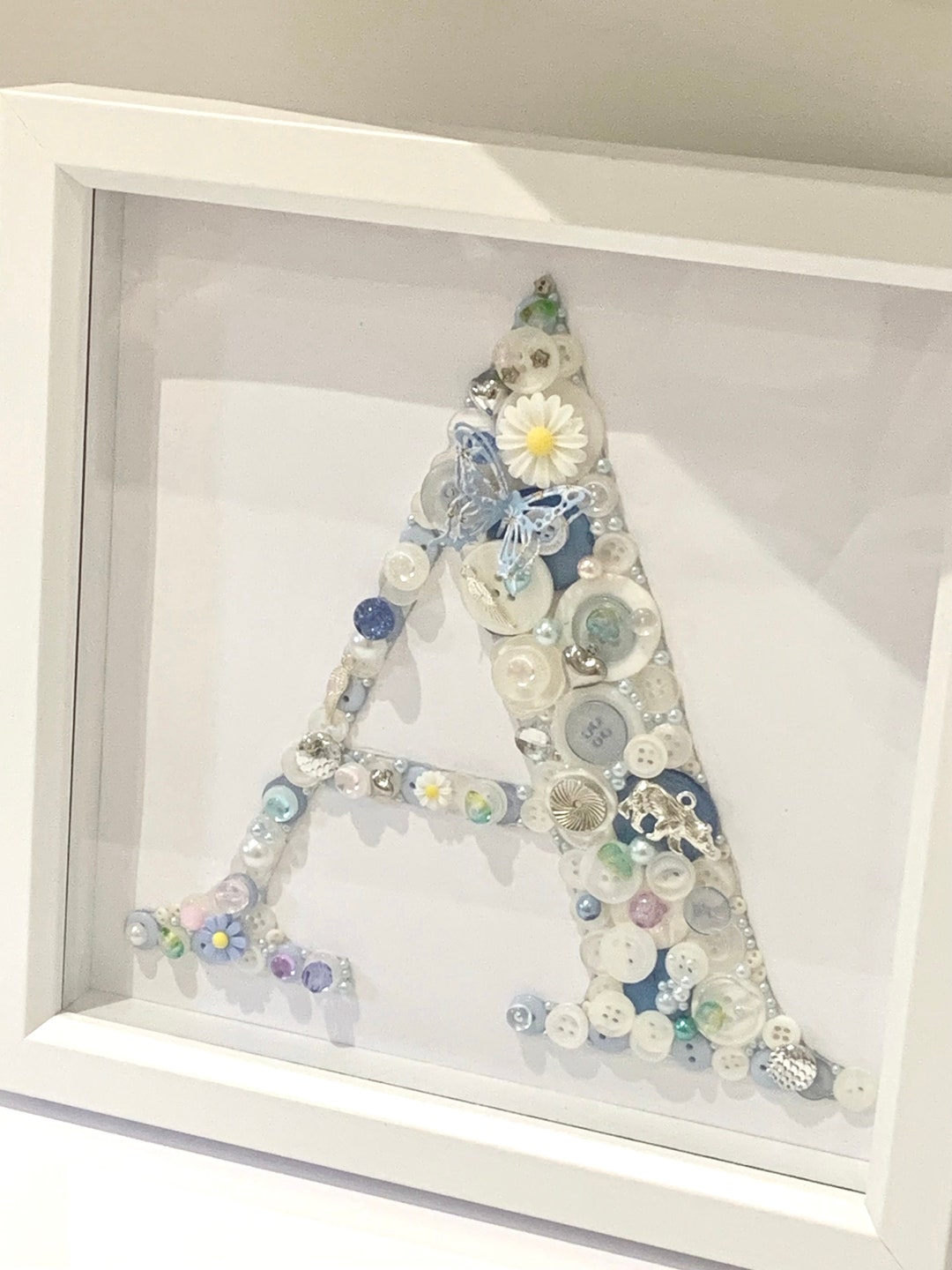 Angel Inspired Large Framed Button Art Piece. Initial A 25x25 Cms - Etsy