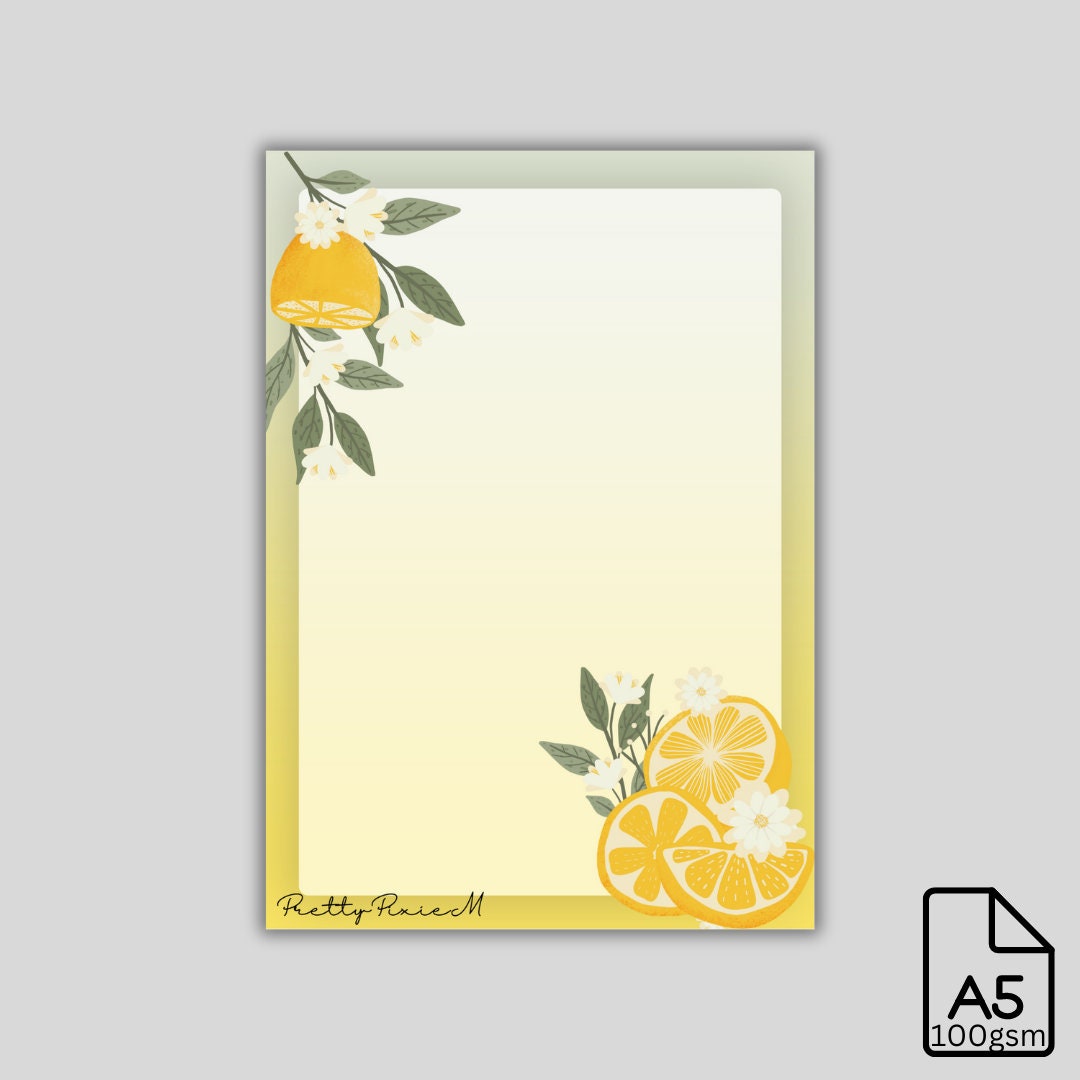 A5 Cute Floral Lemon Pastel Writing Paper - Etsy