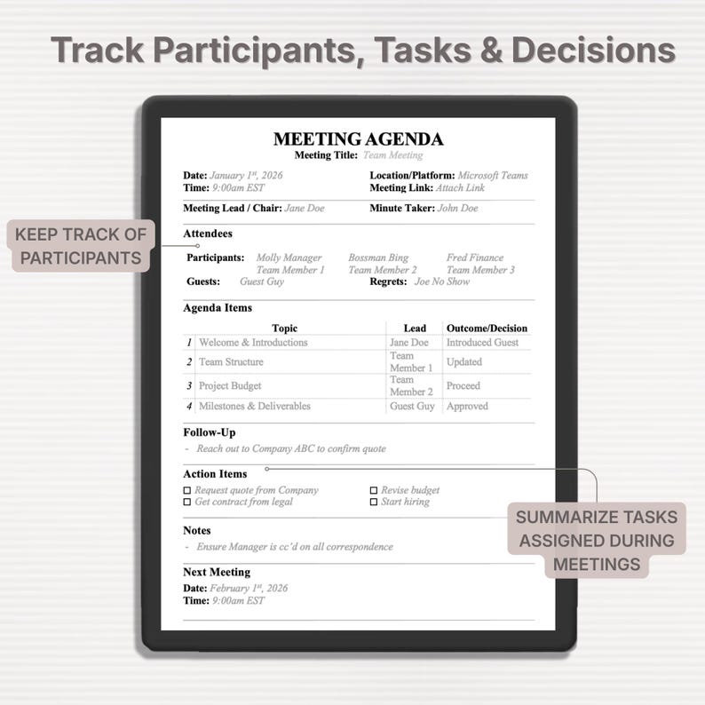Editable Meeting Agenda & Minutes Template | Professional Business ...