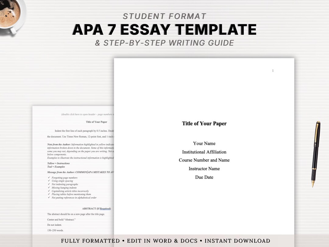 APA 7th Edition Essay Template | Formatted Student Paper (editable in ...