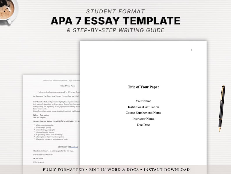 APA 7th Edition Essay Template | Formatted Student Paper (editable in ...
