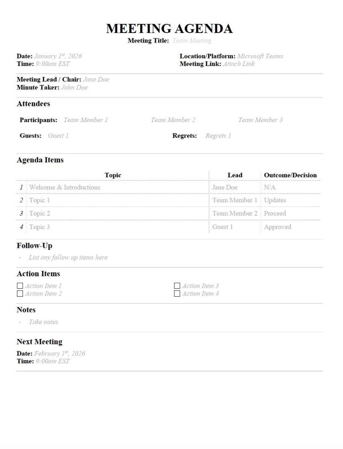 Editable Meeting Agenda & Minutes Template BUNDLE | Professional ...