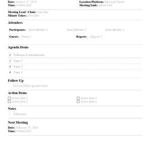 Editable Meeting Agenda & Minutes Template | Professional Business ...