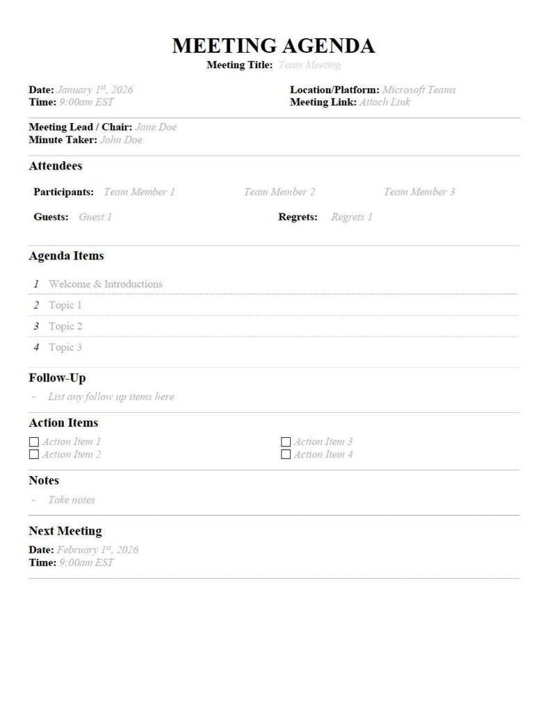 Editable Meeting Agenda & Minutes Template | Professional Business ...