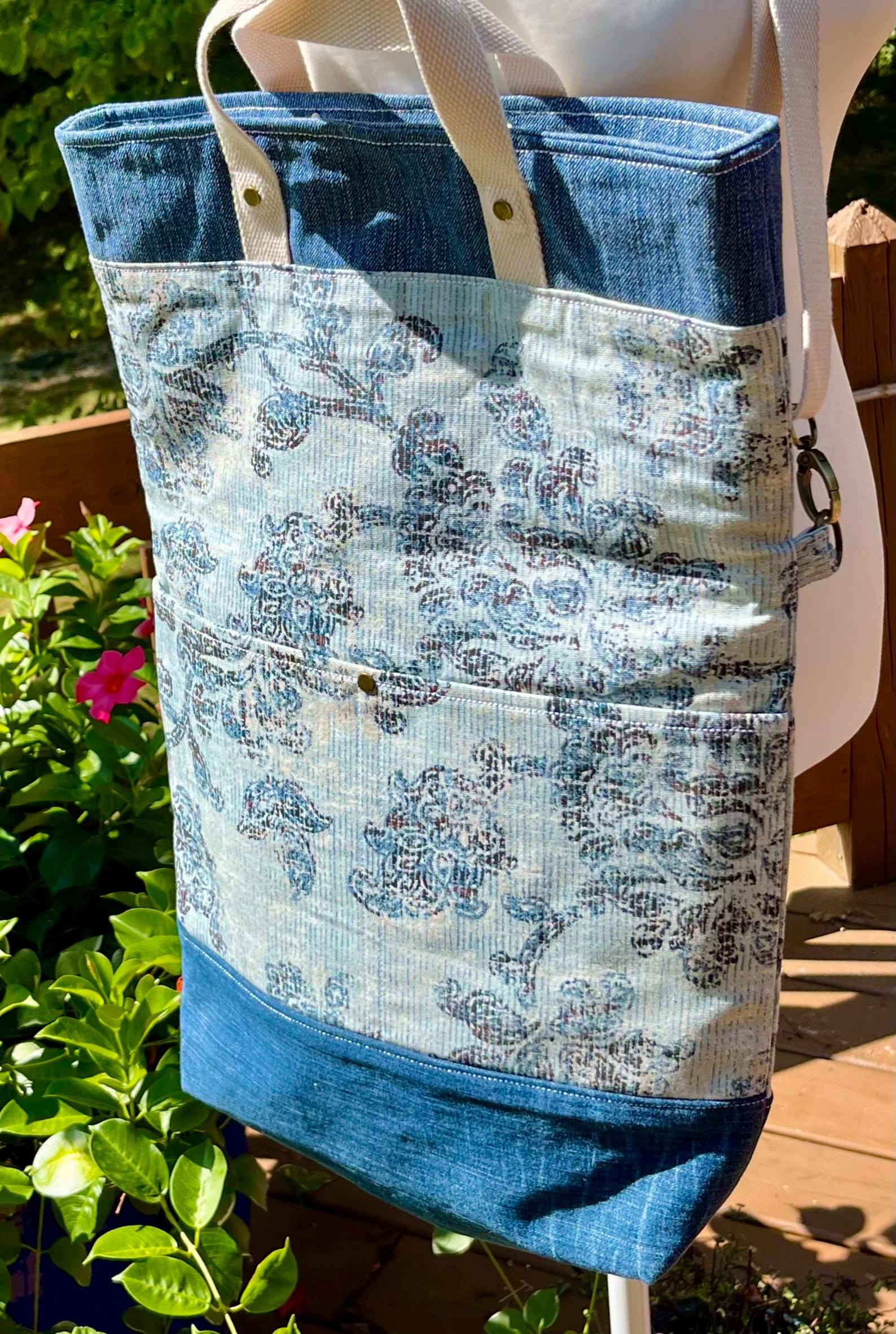 Fold Over Tote, Purse, Expandable, up Cycled Denim, Canvas, Handmade ...