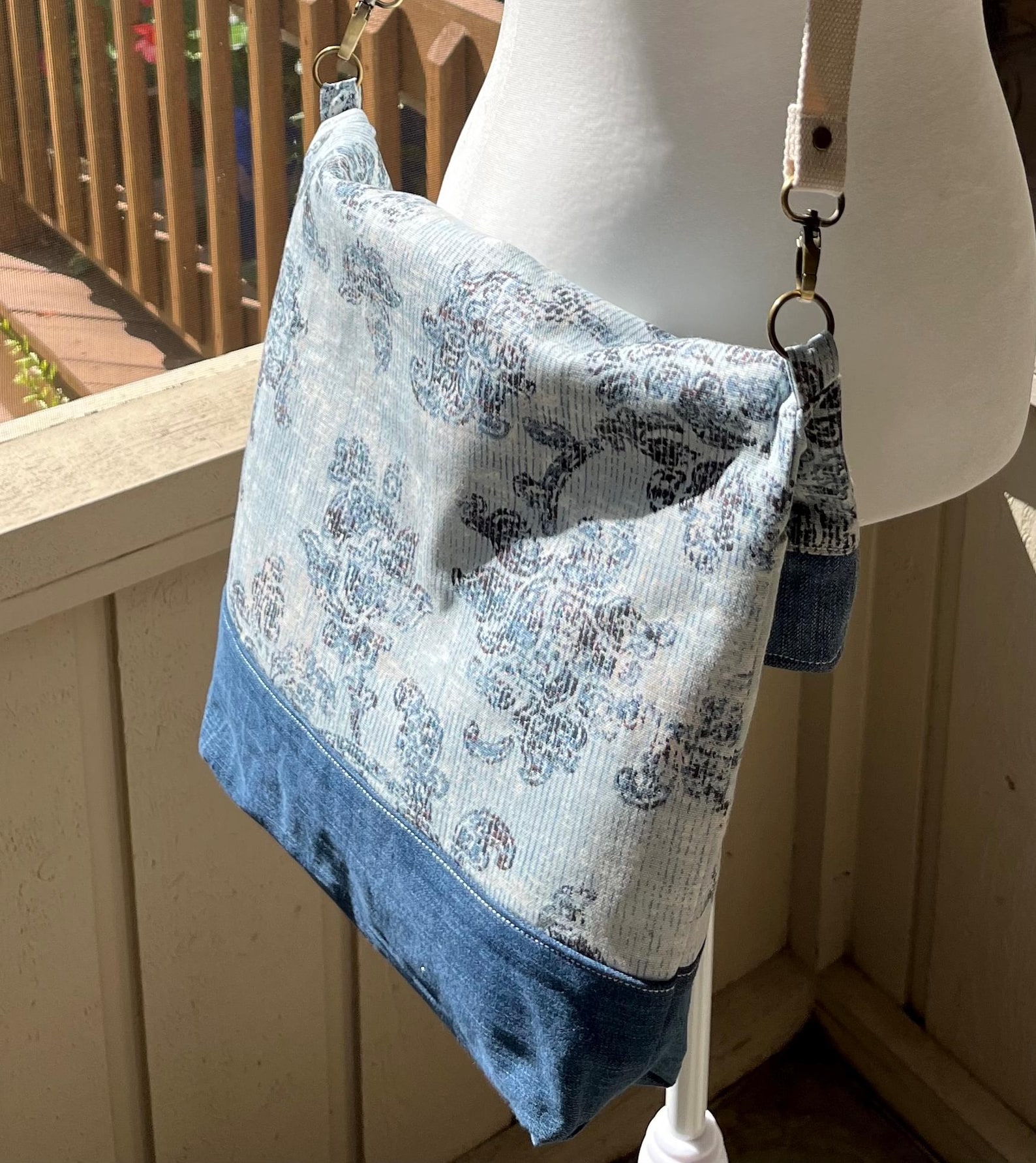 Fold Over Tote, Purse, Expandable, up Cycled Denim, Canvas, Handmade ...