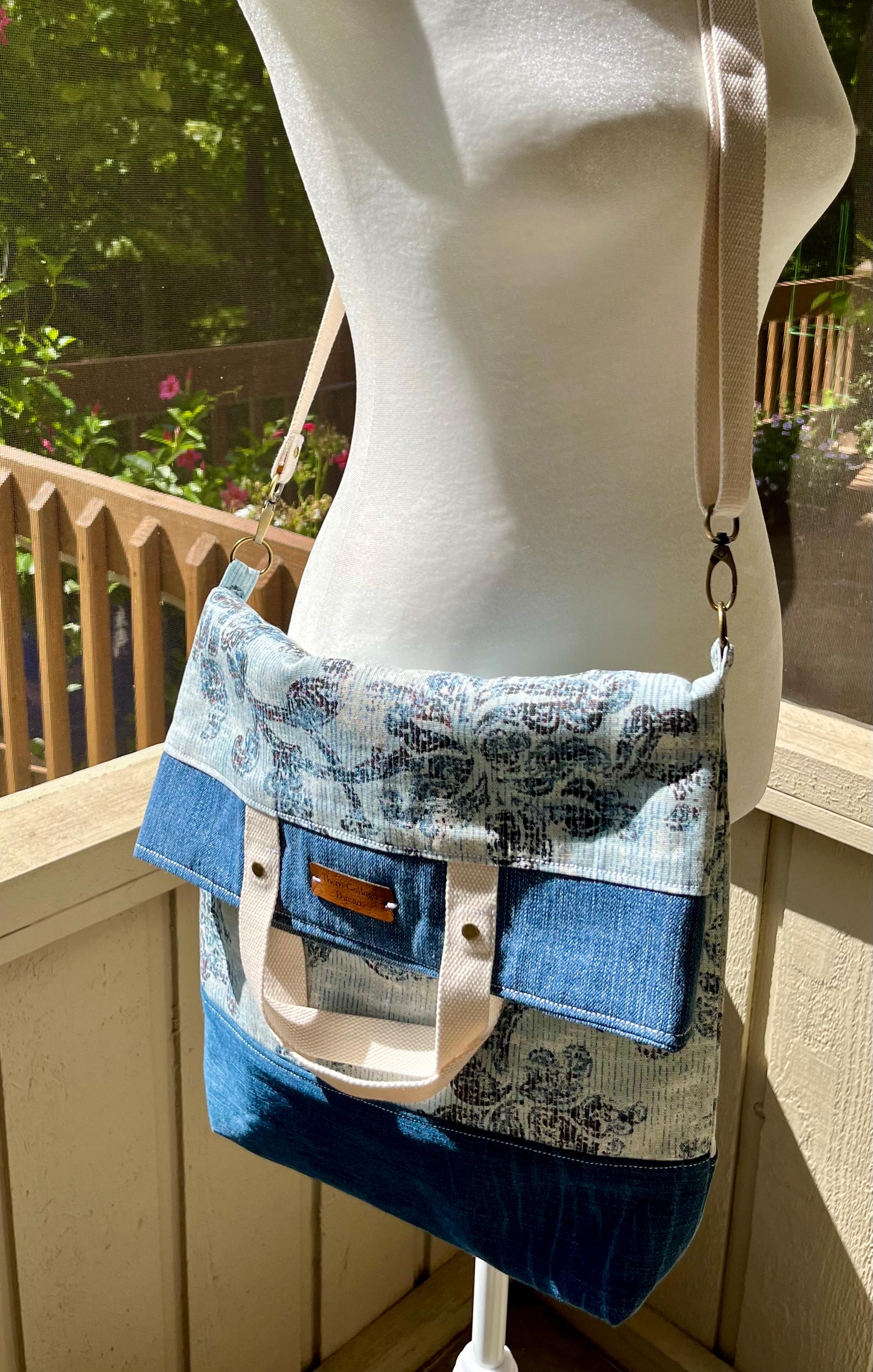 Fold Over Tote, Purse, Expandable, up Cycled Denim, Canvas, Handmade ...
