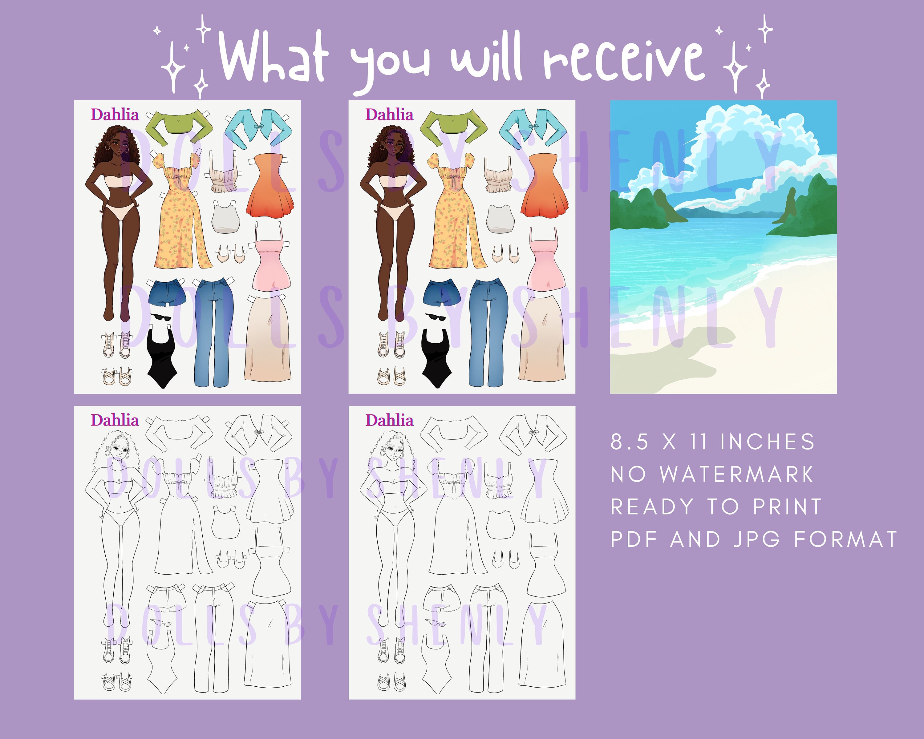 Printable Black Girl Paper Doll: Dahlia's Summer Clothes (digital ...