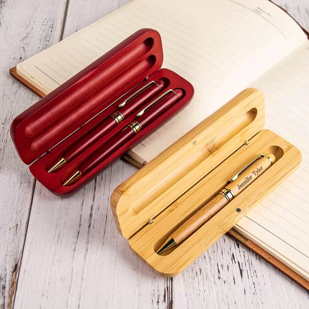 Pen & Case Sets With Gift Box, Custom Engraved Name Wooden Ballpoint ...