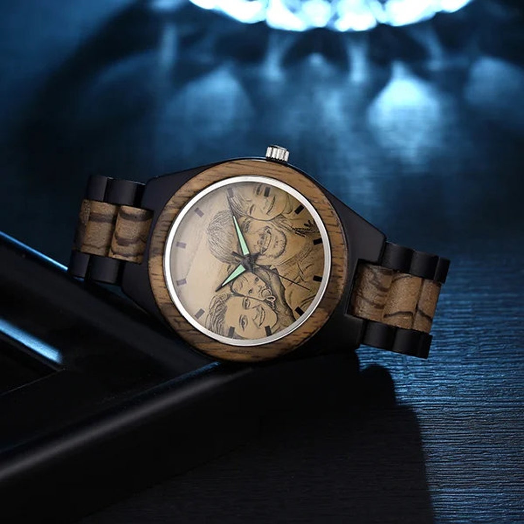 Photo Engraved Wooden Watch, Personalized Wooden Watch for Dad, Custom ...