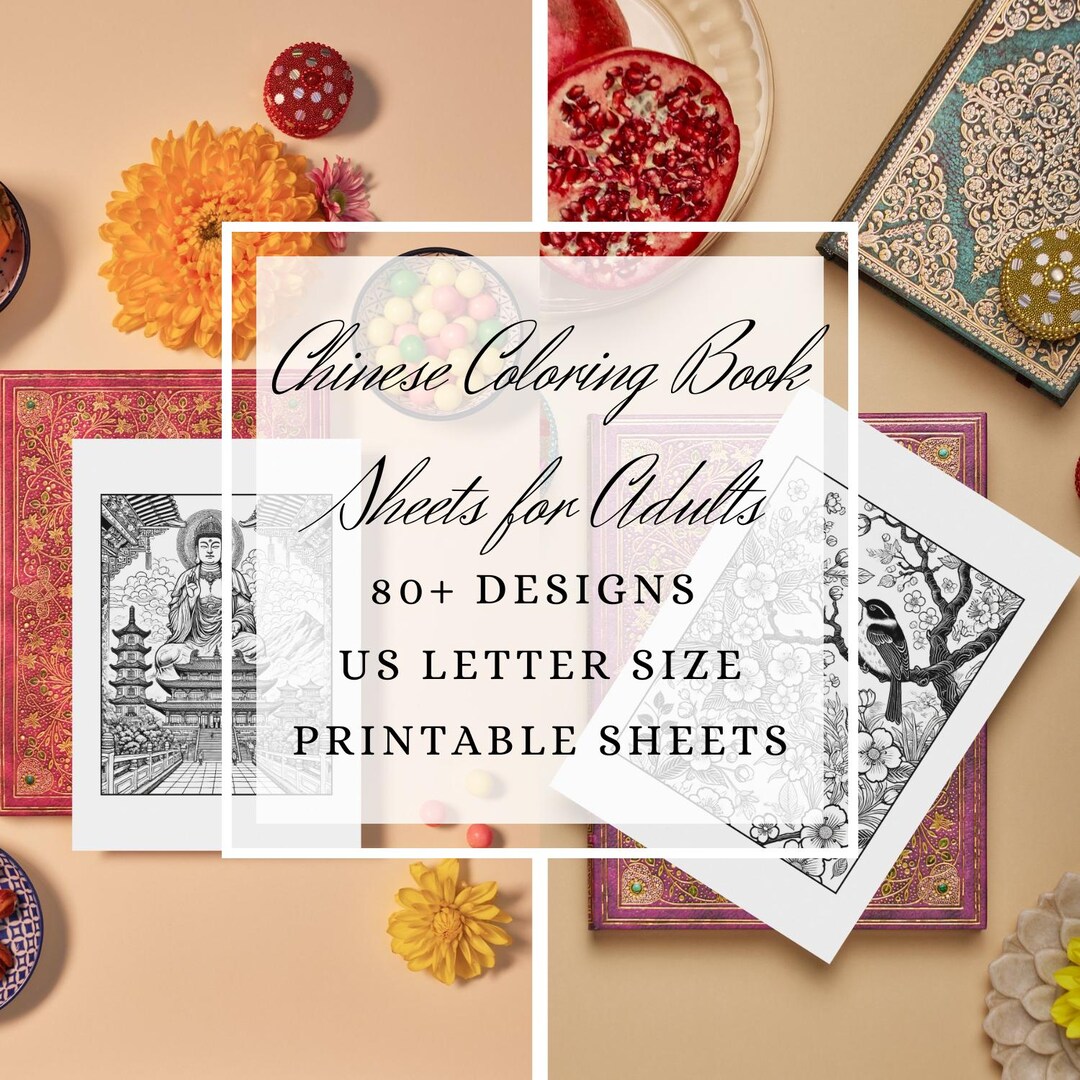 Gongbi Style Chinese Coloring Book for Adults: Printable 83 Pages of ...