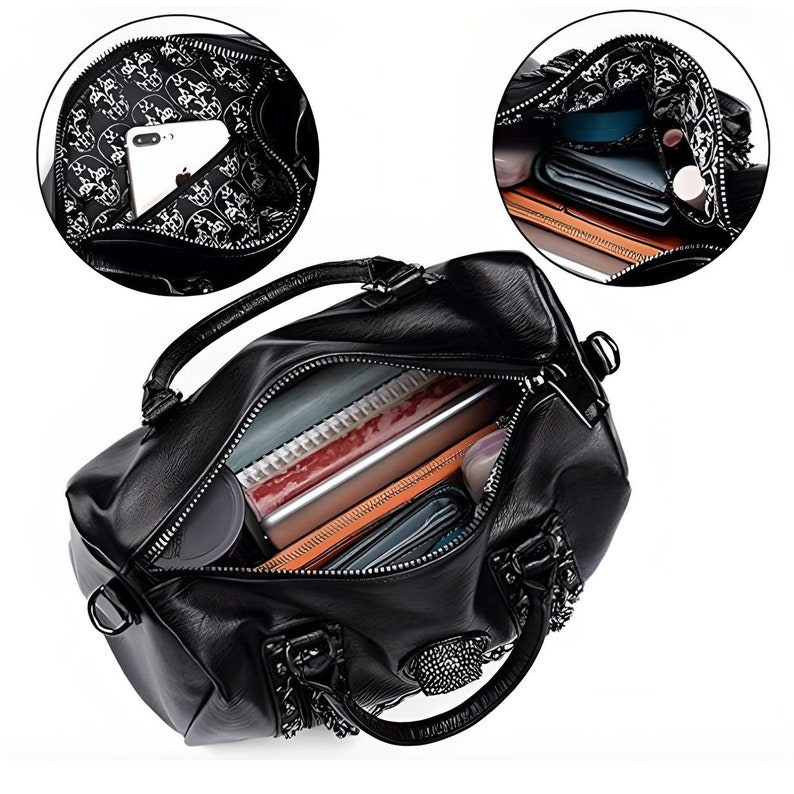 New Black Leather Large Punk Bag Gothic Purse Aesthetic Bag Grunge Bag ...