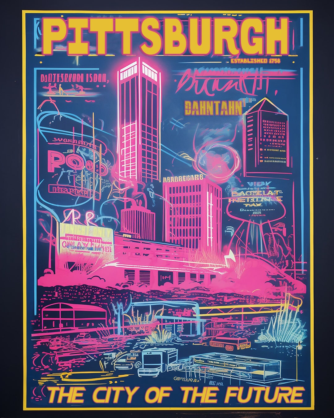 Pittsburgh: the City of the Future Neon Poster Wall Art - Etsy