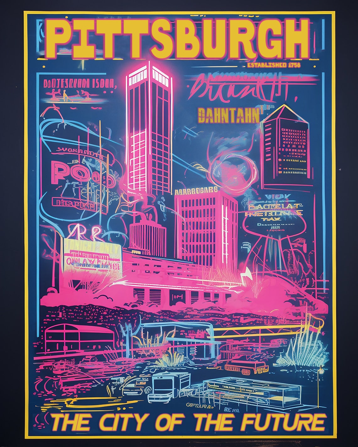 Pittsburgh: the City of the Future Neon Poster Wall Art - Etsy
