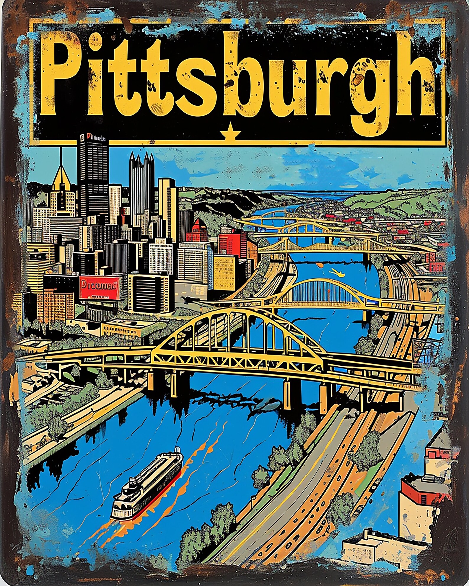 Pittsburgh Poster Digital Wall Art - View Upstream - Etsy