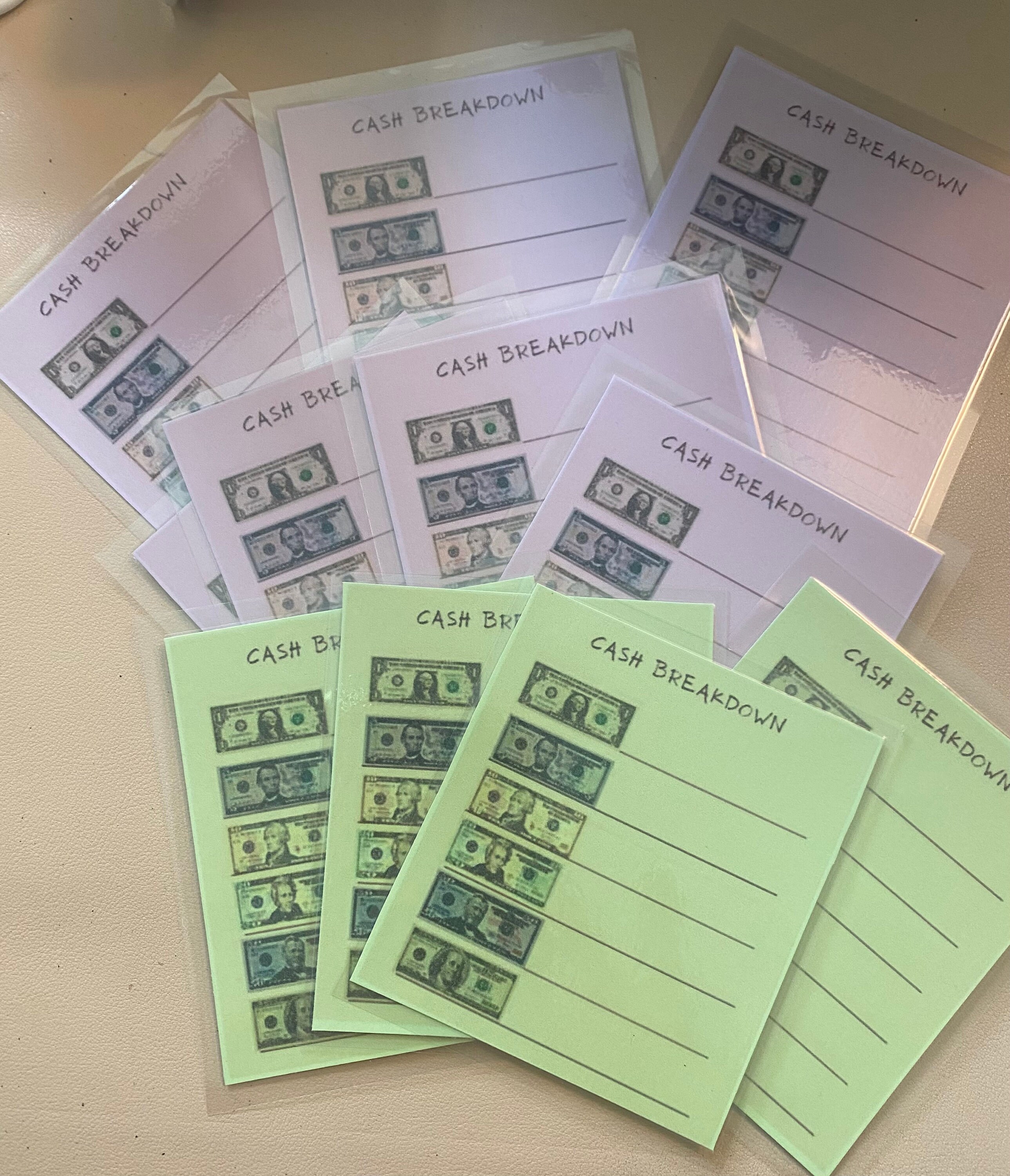 Cash Breakdown Reusable Slips - Etsy