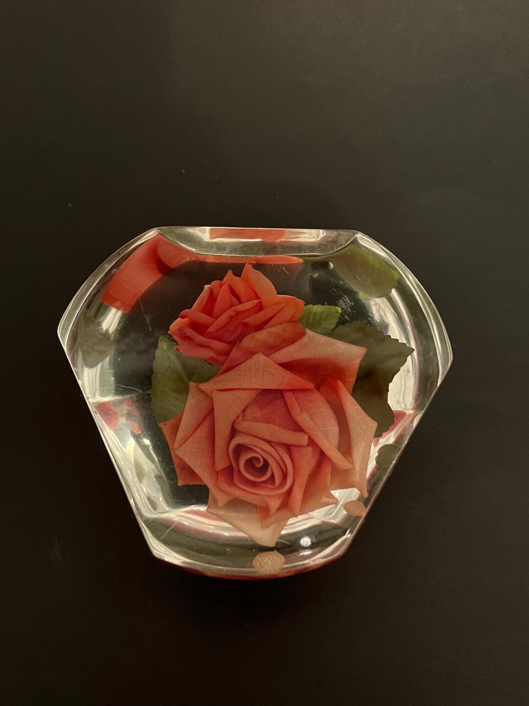 Vintage Pink Roses Lucite Paperweight 1950-1960 - Etsy