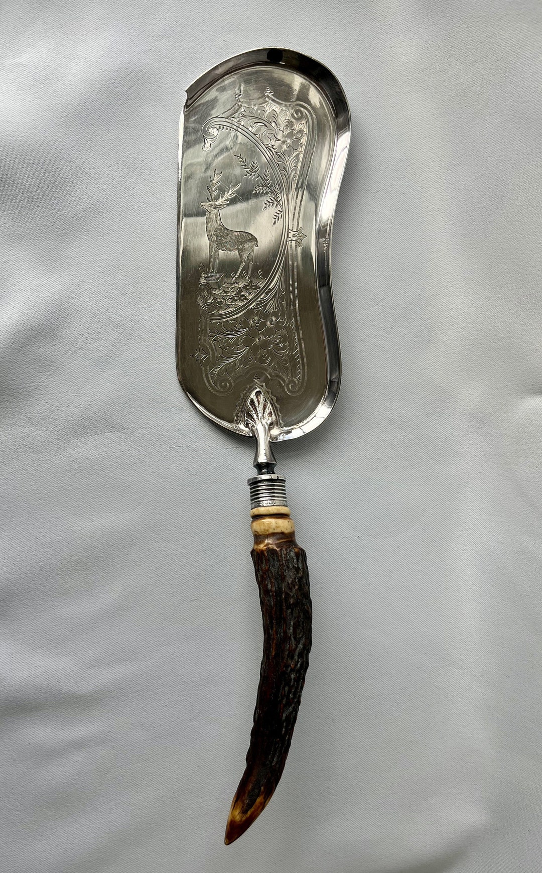 Antique Ferule Sterling Silver Crumb Tray Deer Etching Stag Antler ...