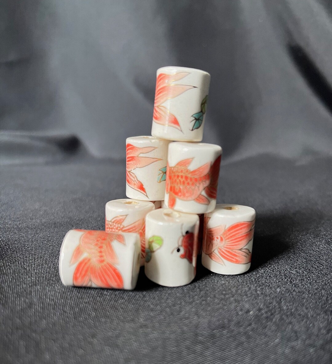 9 Goldfish Ceramic Tube Beads - Etsy