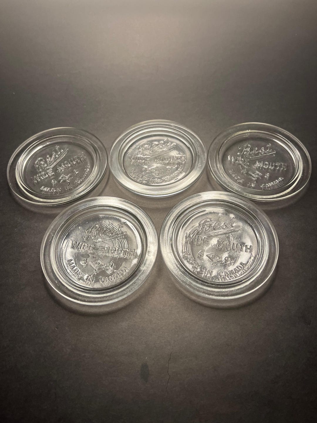 Vintage Glass BEST Canning Jar Insert Lids, 1940s, Set of 5, Wide Mouth ...