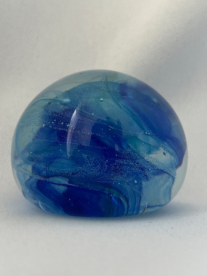 Isle of Wight Studio Glass Paperweight, Blue Swirls Delicate Bubbles - Etsy