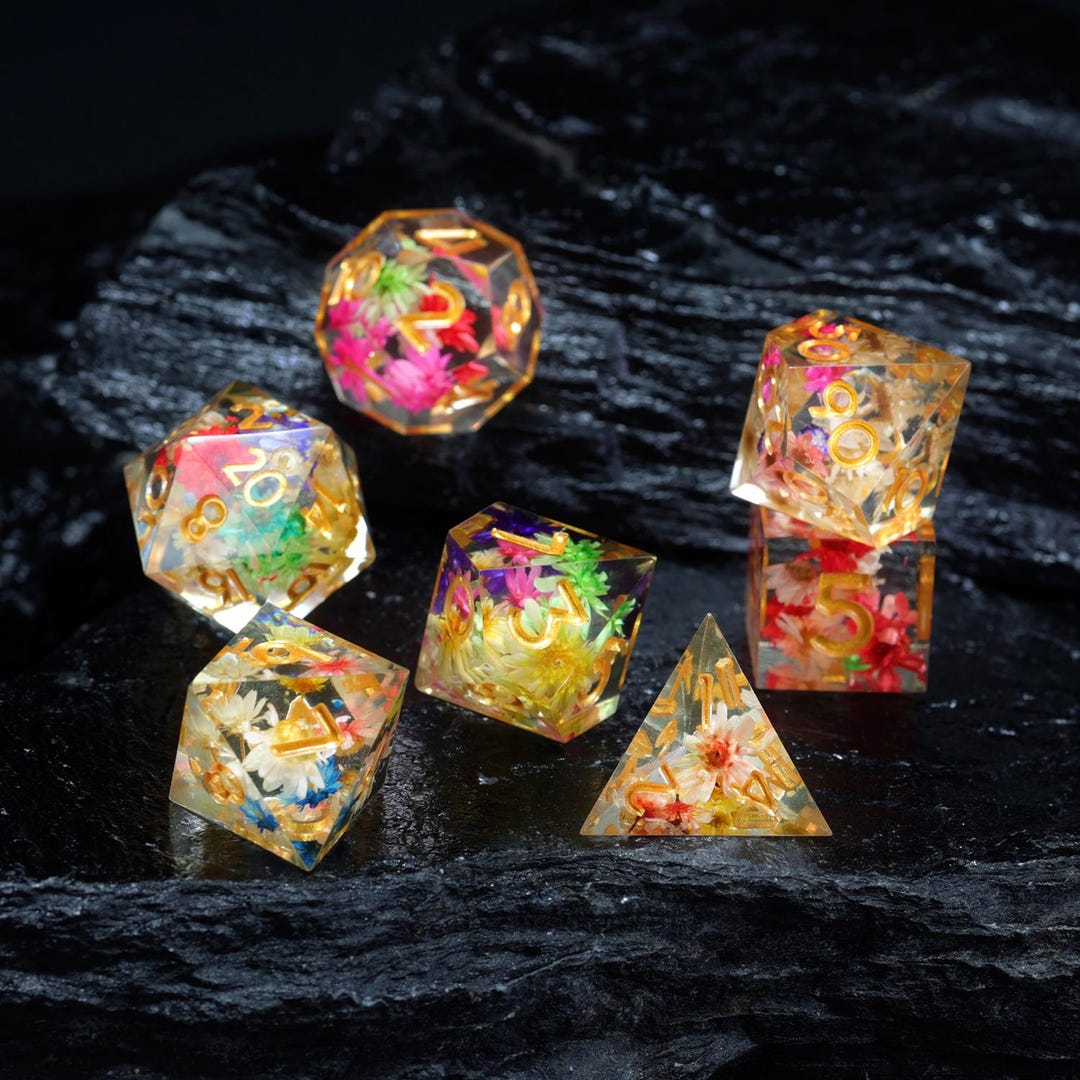 Flower DND Dice Set, Flower D&D Dice Set for Dungeons and Dragons ...