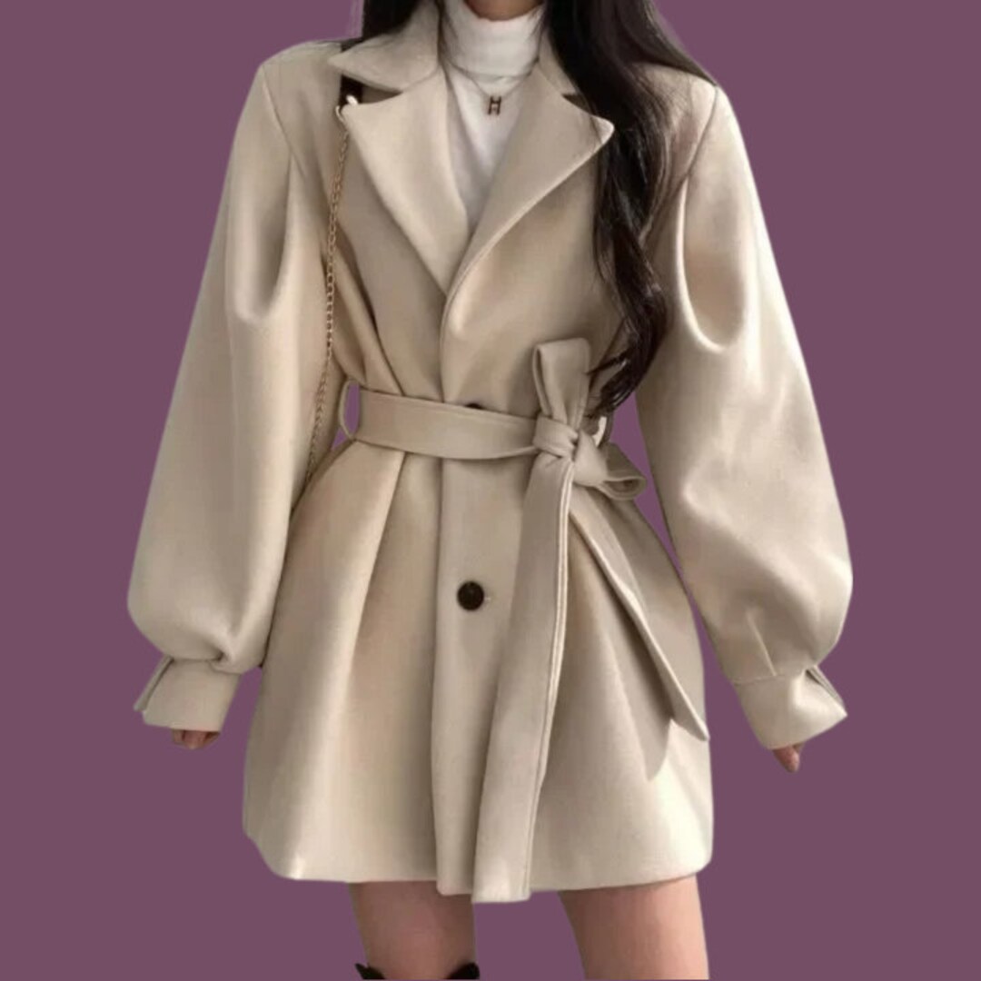 Turn-down Collar Buttons Coat Long Sleeve Overcoat With - Etsy