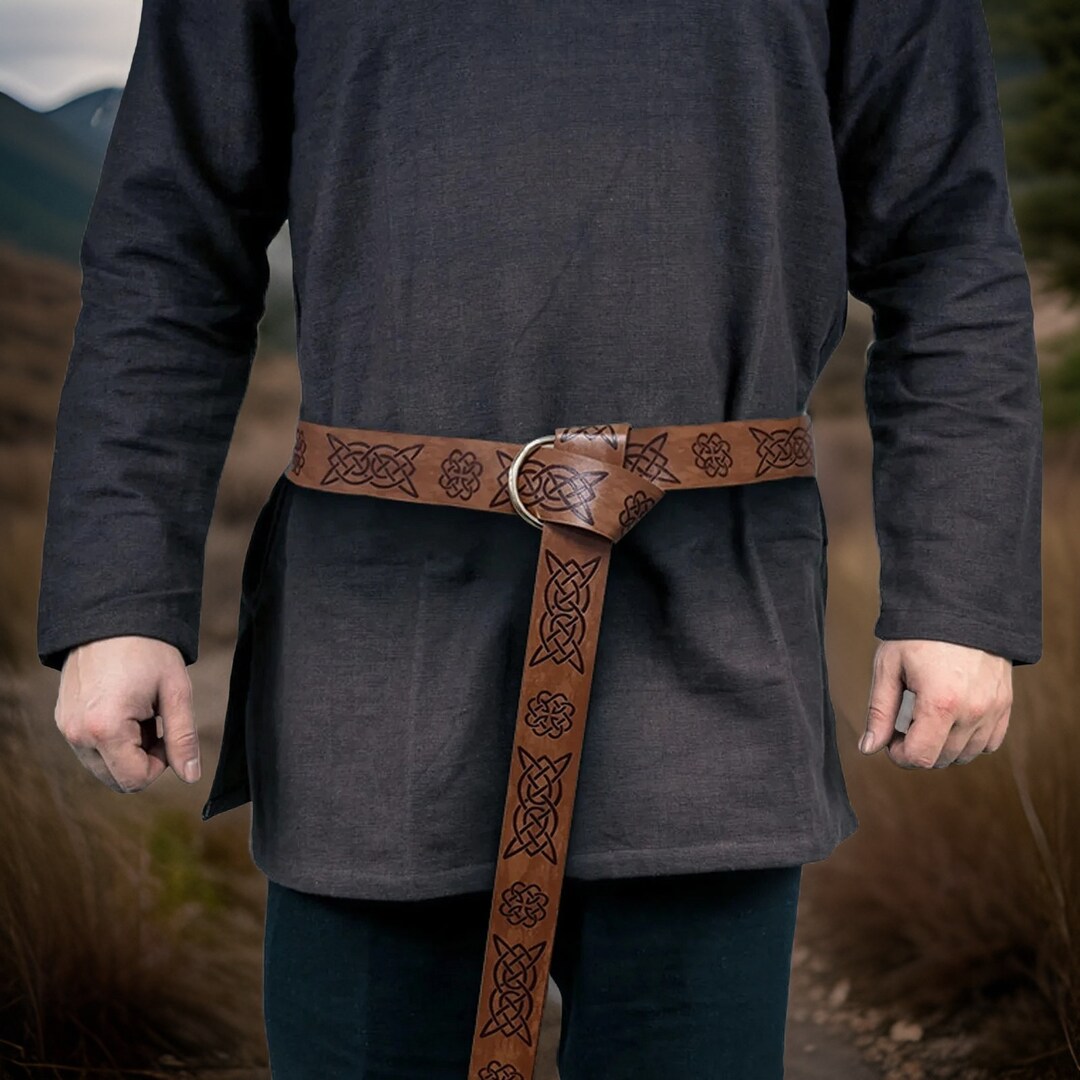 Vikings Embossed Buckle Belt Medieval Ring Buckle Belt Retro Leather ...