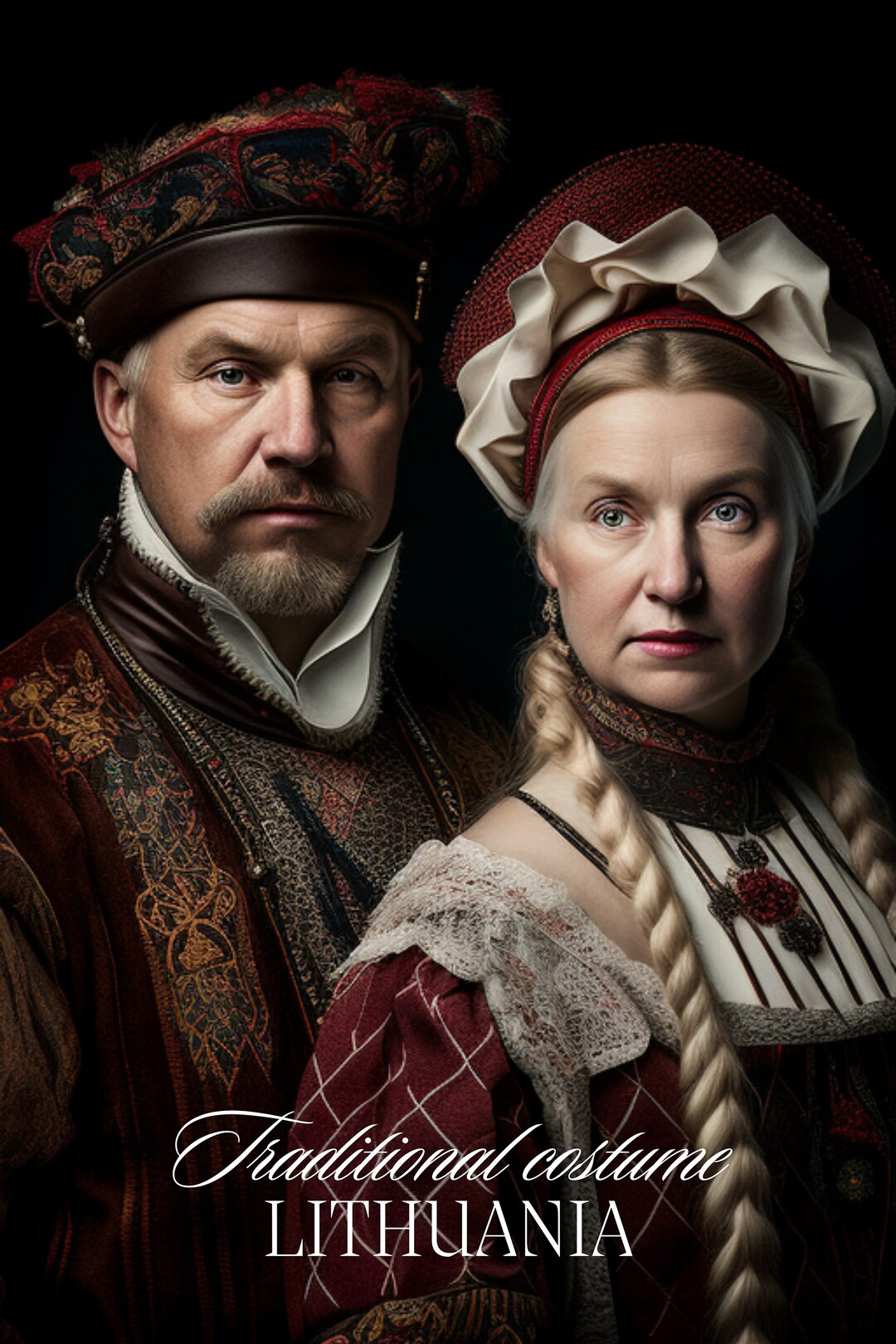 Lithuanian Portrait, Traditional Costume Art, Man and Woman Wall Decor ...
