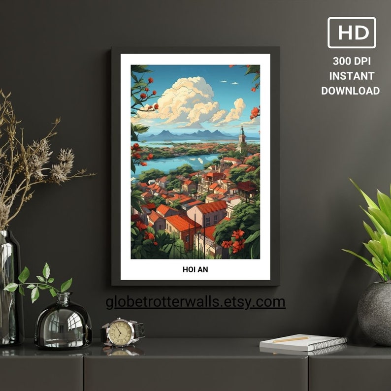 Hoi an Art Deco Poster Set, 24x36 HD Vietnam Collage Elegant Digital ...