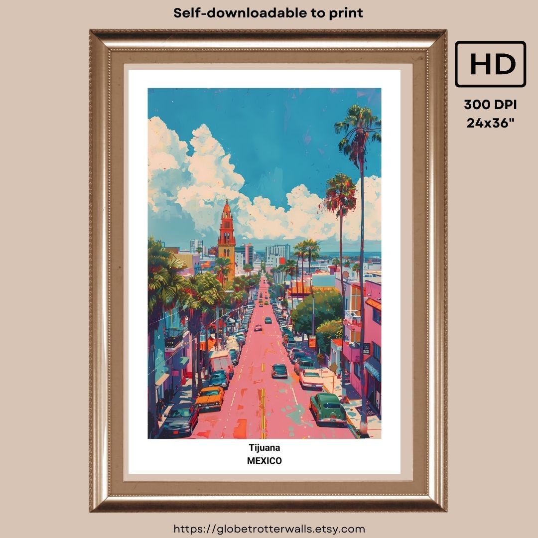 Tijuana Wall Art, Mexico City Poster, Vibrant Tijuana Streets, Modern ...