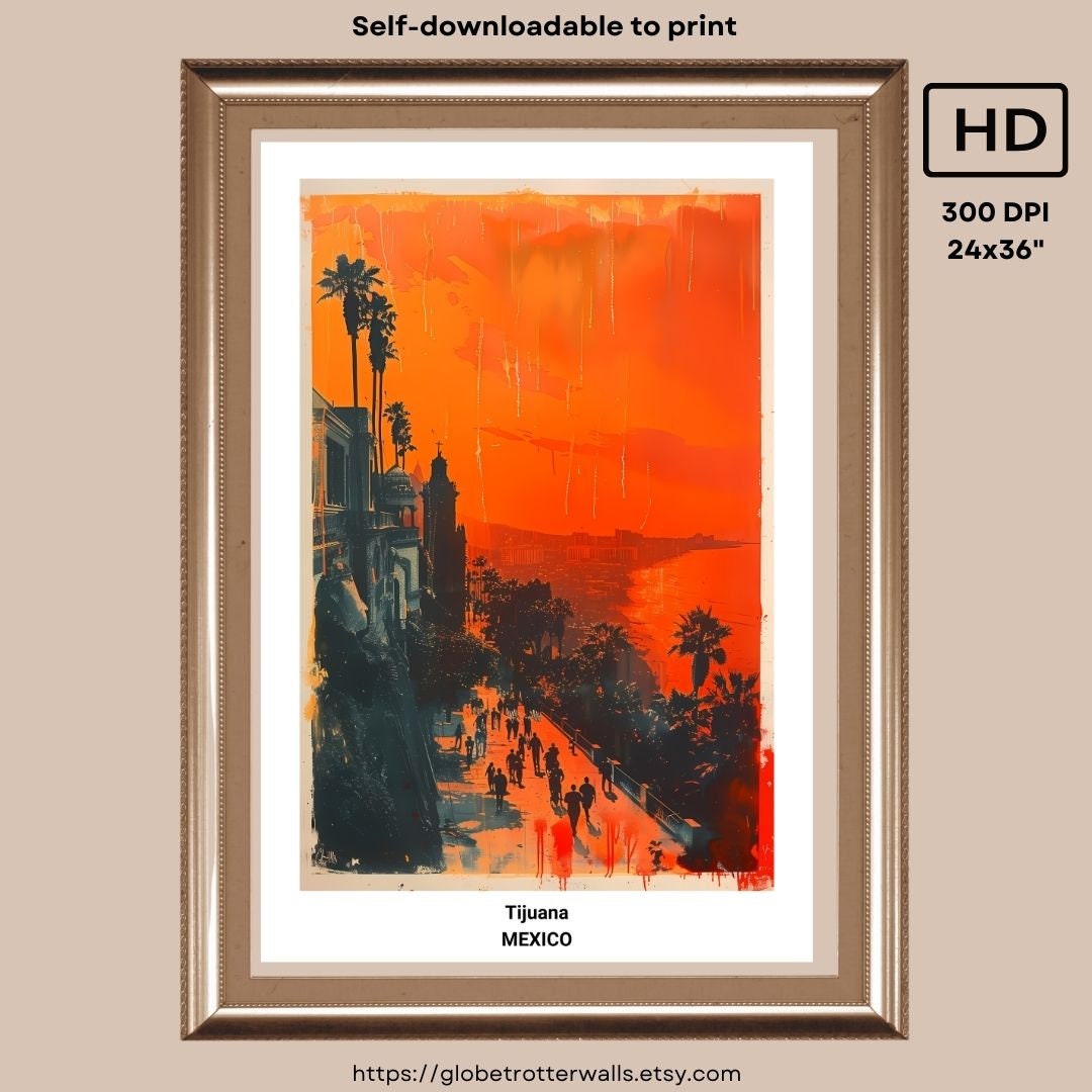 Tijuana Wall Art, Tijuana City Street Art, Vibrant Tijuana Map Print ...