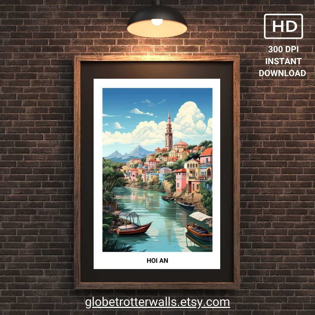 Hoi an Art Deco Poster Set, 24x36 HD Vietnam Collage Elegant Digital ...
